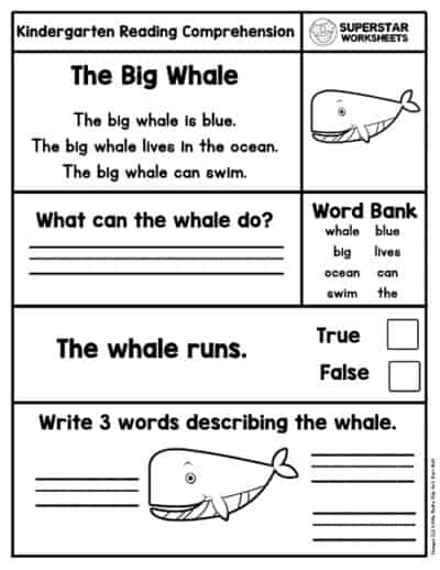 Kindergarten Reading Comprehension Worksheets - Superstar Worksheets