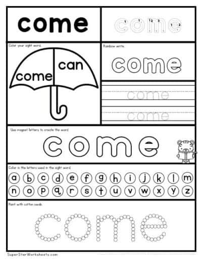 Preschool Sight Word Worksheets - Superstar Worksheets