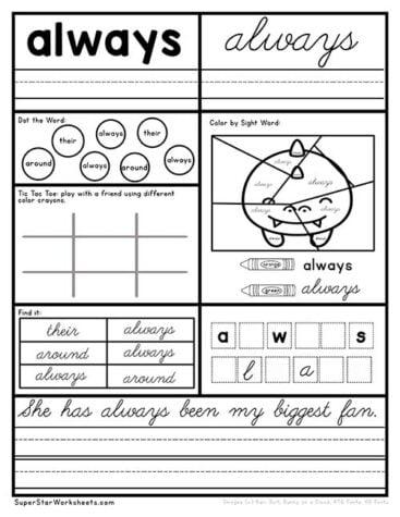 Second Grade Sight Word Worksheets - Superstar Worksheets