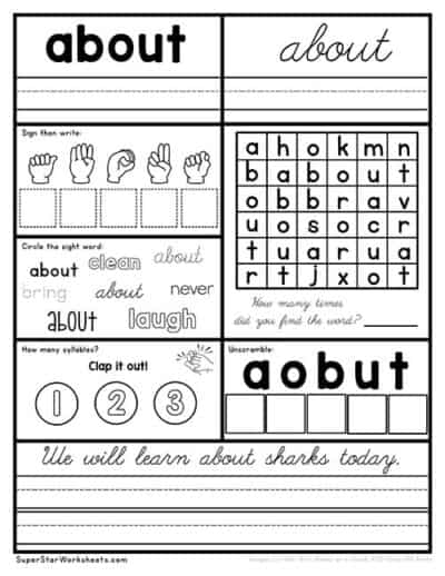 Third Grade Sight Word Worksheets - Superstar Worksheets