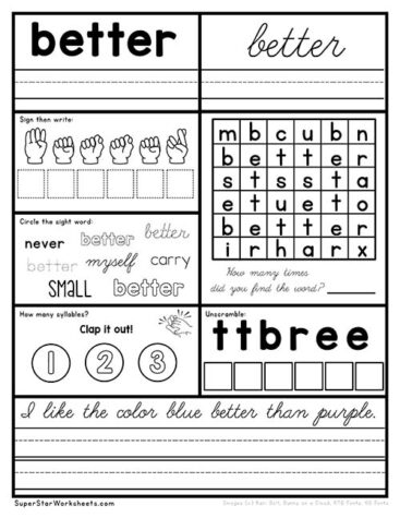 Third Grade Sight Word Worksheets - Superstar Worksheets