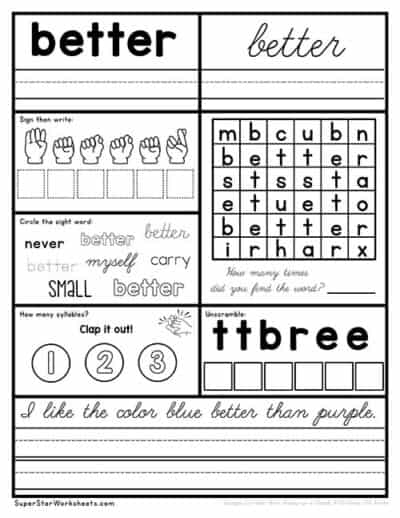 Third Grade Sight Word Worksheets - Superstar Worksheets