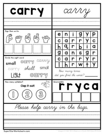 Third Grade Sight Word Worksheets - Superstar Worksheets