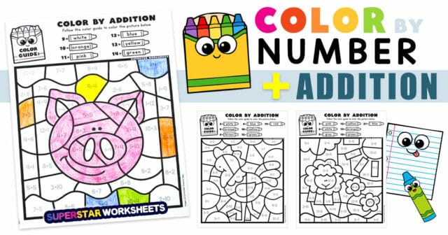 Addition Color By Number - Superstar Worksheets