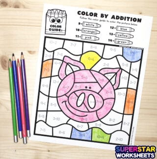 Addition Color By Number - Superstar Worksheets
