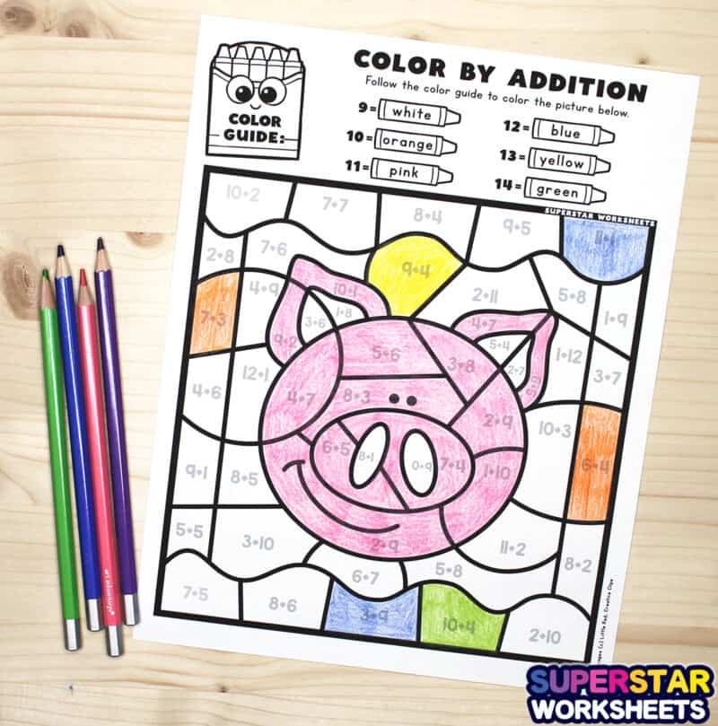 Color By Number Addition Worksheets 1st Grade