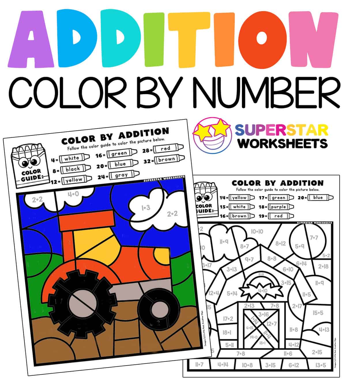 Color By Number Addition Worksheets 1st Grade