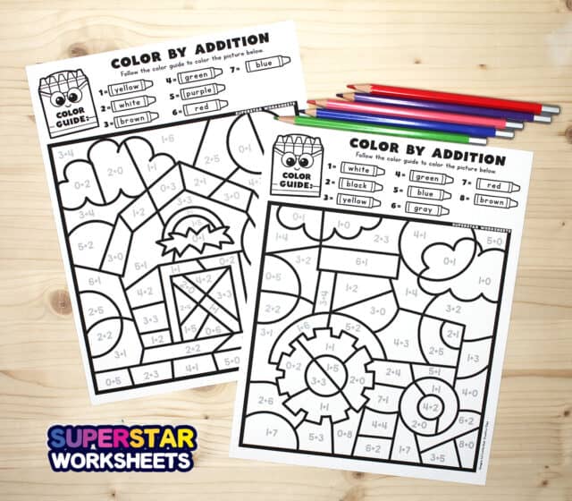 Addition Color By Number - Superstar Worksheets
