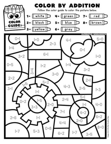 Addition Color By Number - Superstar Worksheets