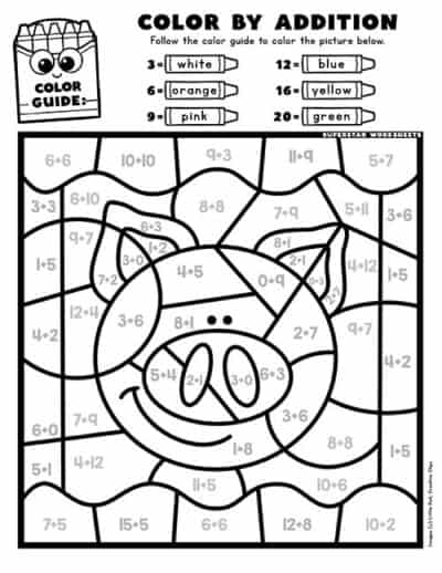 Addition Color By Number - Superstar Worksheets