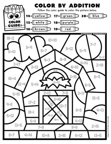 Addition Color By Number - Superstar Worksheets