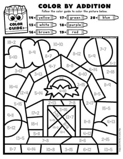 Addition Color By Number - Superstar Worksheets