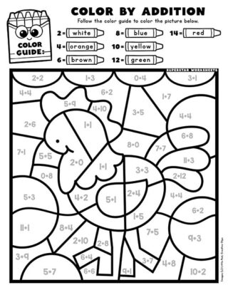 Addition Color By Number - Superstar Worksheets