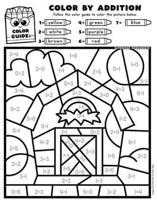 Addition Color By Number - Superstar Worksheets