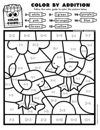Addition Color By Number - Superstar Worksheets