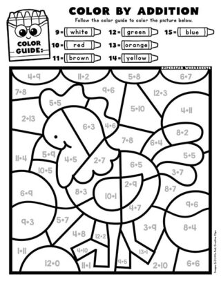 Addition Color By Number - Superstar Worksheets