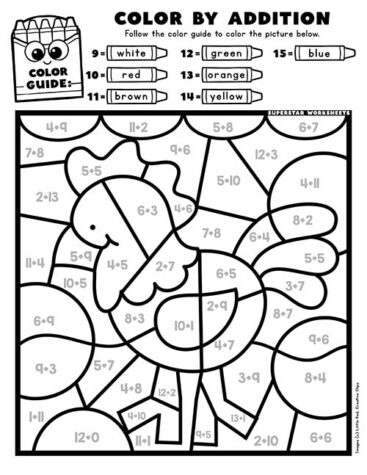 Addition Color By Number - Superstar Worksheets