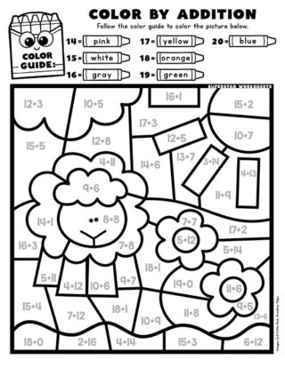 Addition Color By Number - Superstar Worksheets