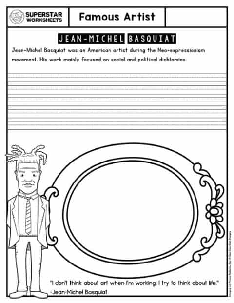 Famous Artist Worksheets - Superstar Worksheets