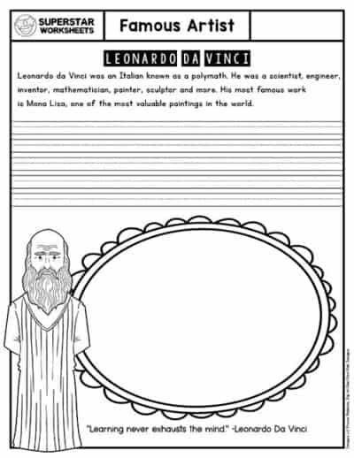Famous Artist Worksheets - Superstar Worksheets