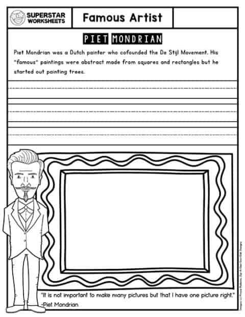 Famous Artist Worksheets (Free Printables) - Superstar Worksheets