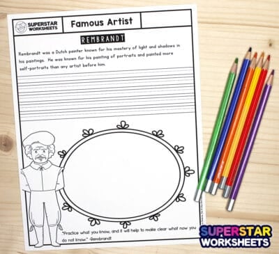 Famous Artist Worksheets - Superstar Worksheets