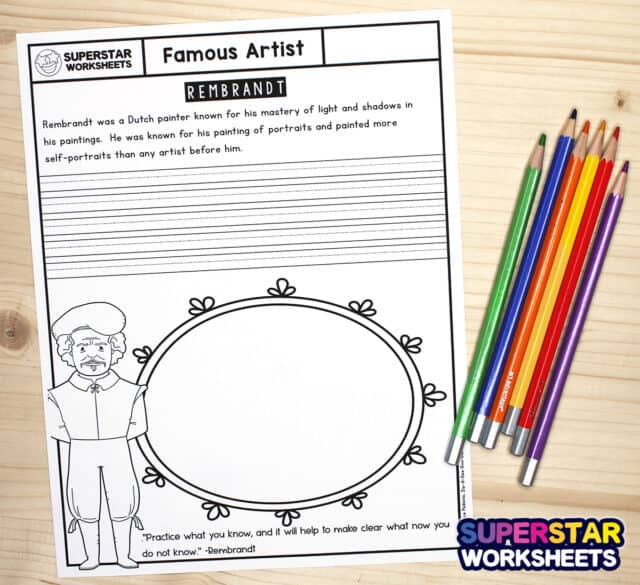 Famous Artist Worksheets - Superstar Worksheets