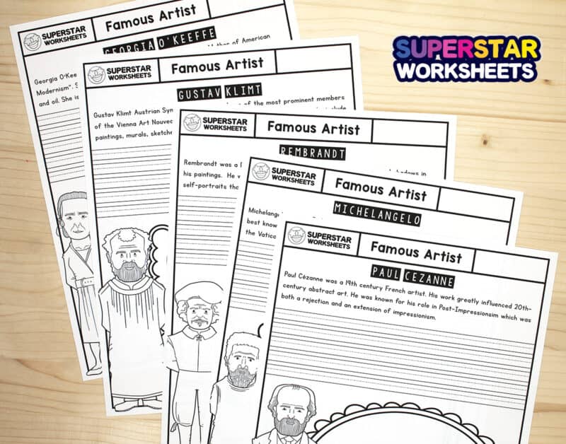 Famous Artist Worksheets - Superstar Worksheets