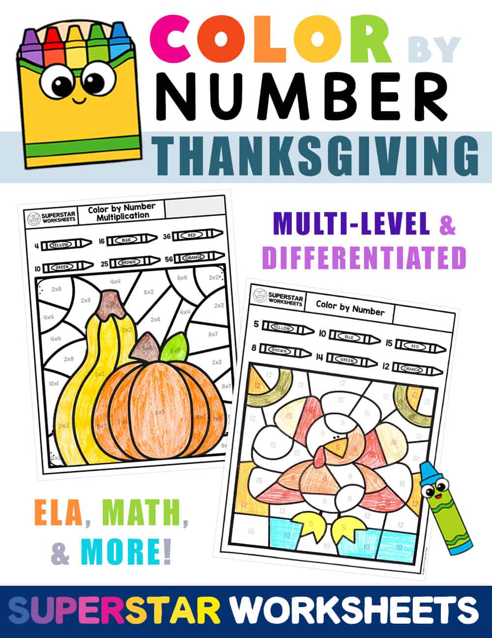 Thanksgiving Color By Number - Superstar Worksheets
