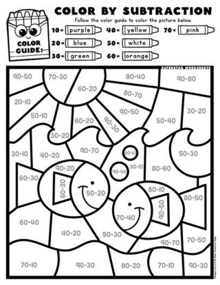 Subtraction Color By Number - Superstar Worksheets