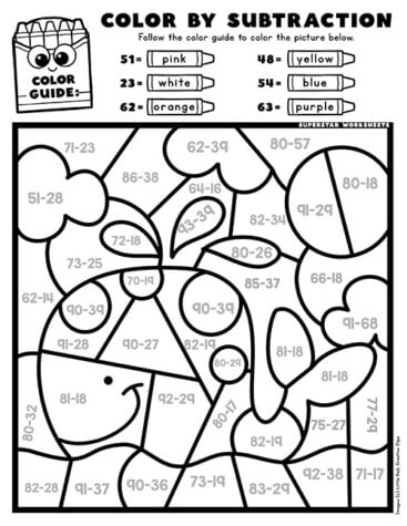 Subtraction Color By Number - Superstar Worksheets