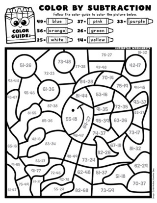 Subtraction Color By Number - Superstar Worksheets