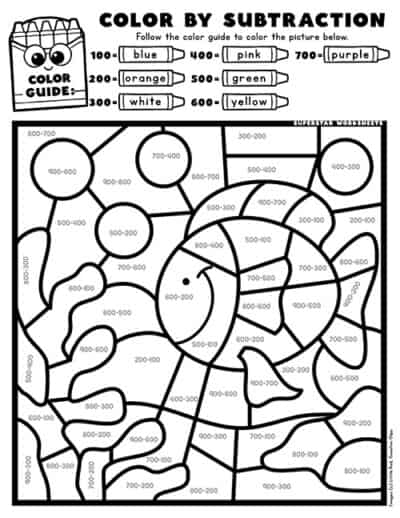 Subtraction Color By Number - Superstar Worksheets