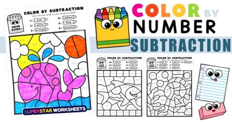 Subtraction Color By Number - Superstar Worksheets