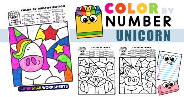 Unicorn Color By Number - Superstar Worksheets
