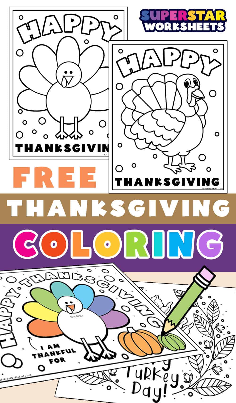 Thanksgiving Coloring Pages (Free Printables) - Superstar Worksheets