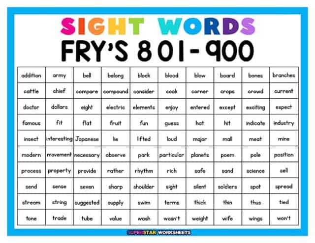 Fry Sight Words - Superstar Worksheets