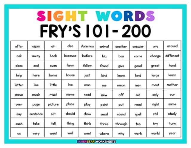 Fry Sight Words - Superstar Worksheets