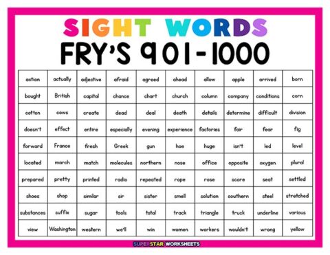 Fry Sight Words - Superstar Worksheets