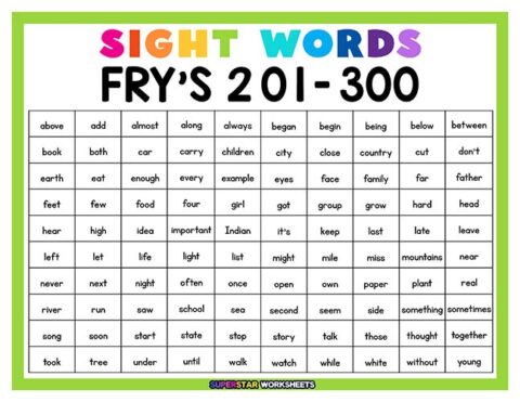 Fry Sight Words - Superstar Worksheets