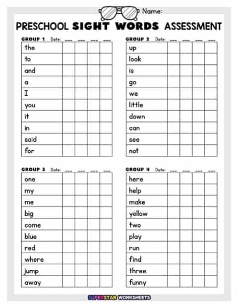 Sight Word Assessments - Superstar Worksheets