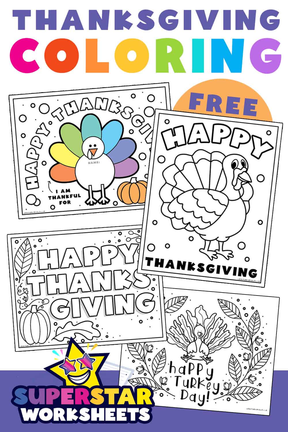 Thanksgiving Coloring Pages (Free Printables) - Superstar Worksheets