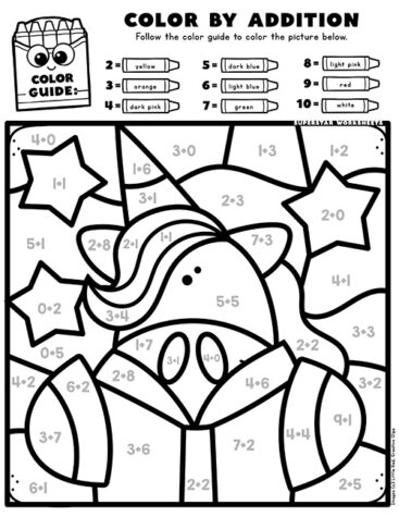 Unicorn Color By Number - Superstar Worksheets