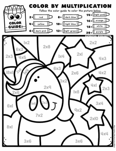 Unicorn Color By Number - Superstar Worksheets