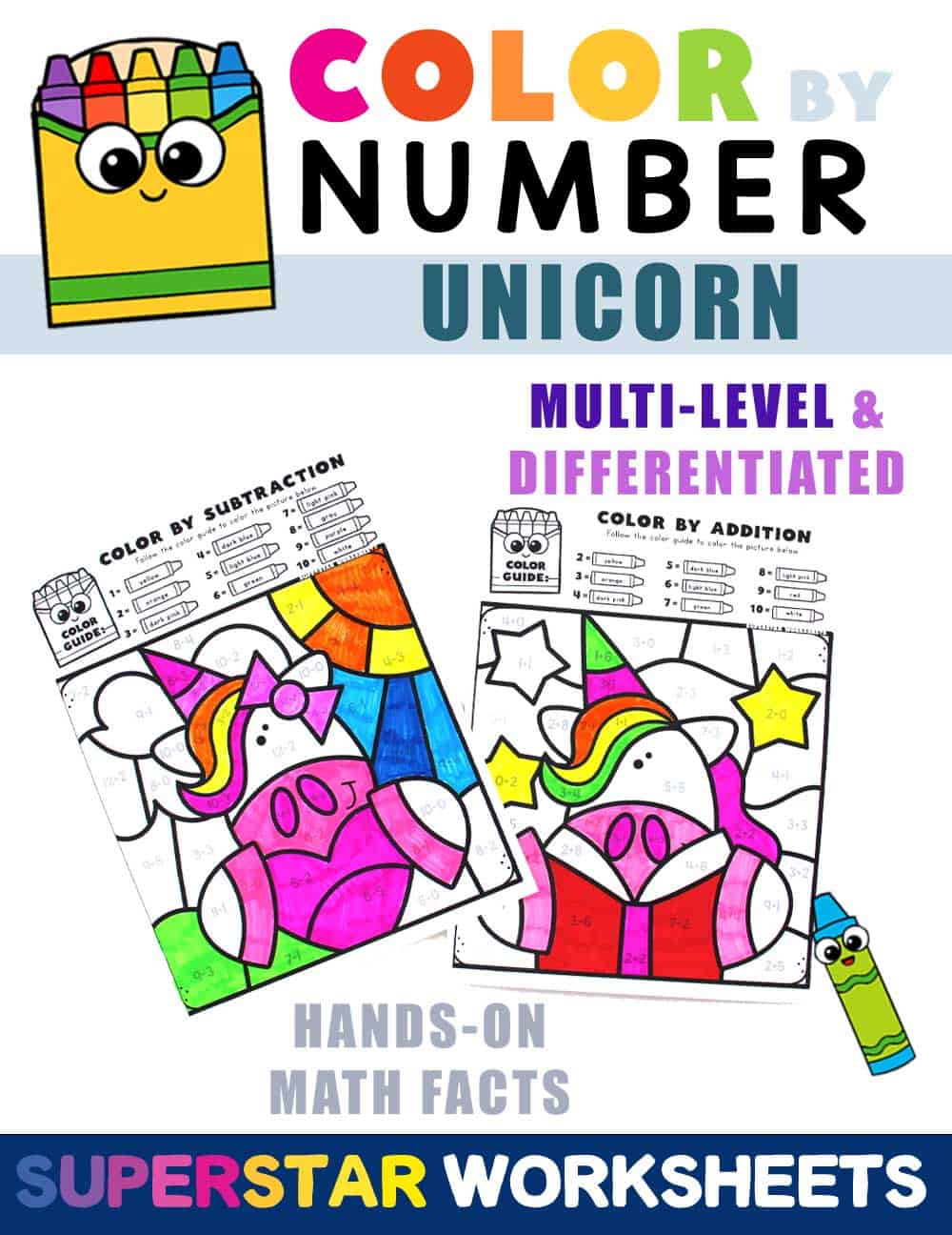 Unicorn Color By Number - Superstar Worksheets