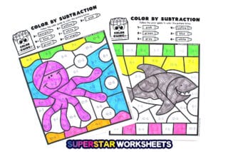 Subtraction Color By Number - Superstar Worksheets