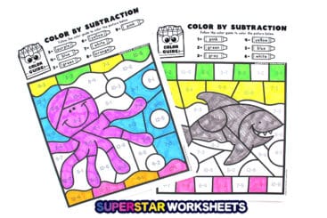 Subtraction Color By Number - Superstar Worksheets
