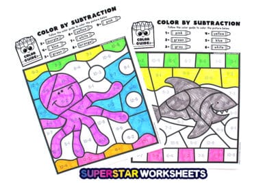 Subtraction Color By Number - Superstar Worksheets