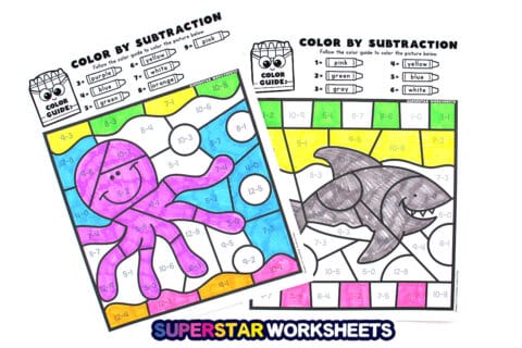 Subtraction Color By Number - Superstar Worksheets