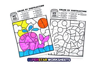Subtraction Color By Number - Superstar Worksheets